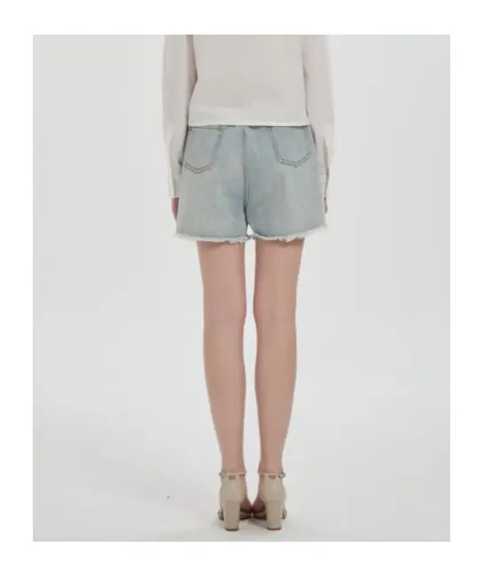 Marissa Chiara Belted Logo Print Denim Shorts