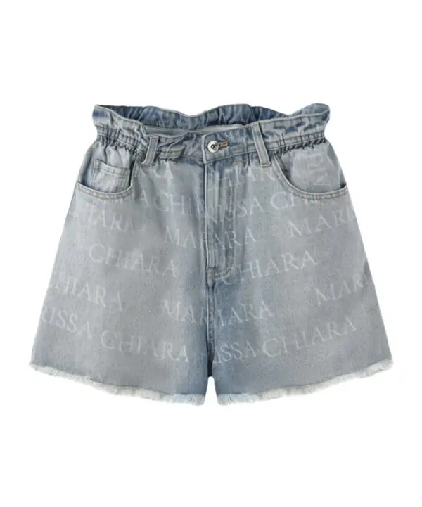 Marissa Chiara Belted Logo Print Denim Shorts - Blue