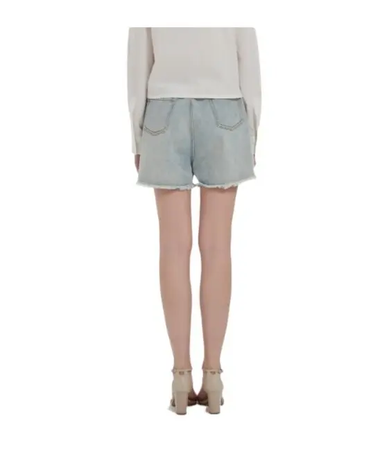 Marissa Chiara Belted Logo Print Denim Shorts