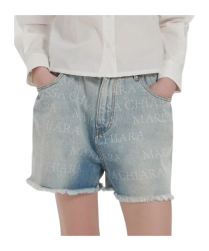 Marissa Chiara Belted Logo Print Denim Shorts