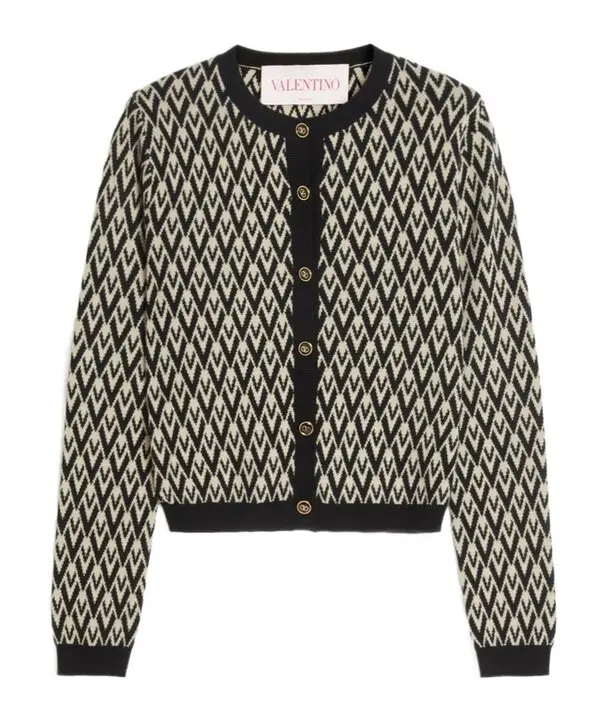Valentino Garavani Toute La V-jacquard Button-up Cardigan - Krima/black