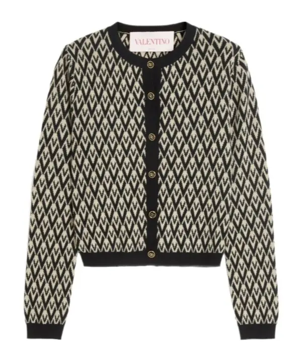 Valentino Garavani Toute La V-jacquard Button-up Cardigan - Krima/black