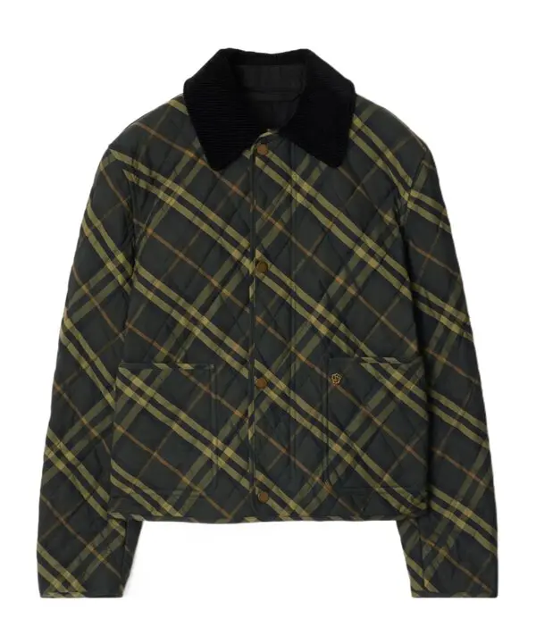 Burberry Quilted Check Jacket With Corduroy Collar
