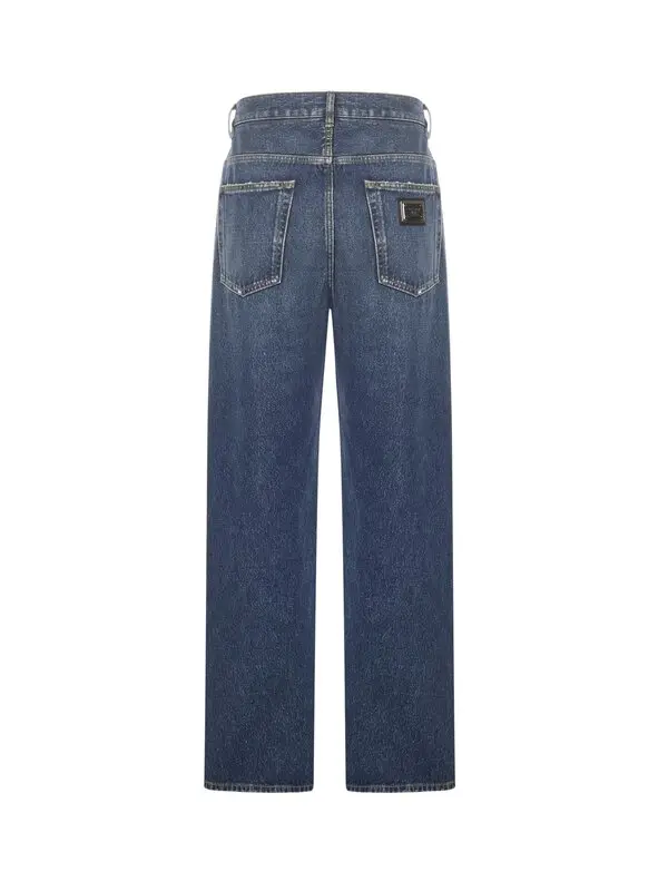 Dolce & Gabbana Straight Leg Distressed Denim Jeans - Blue