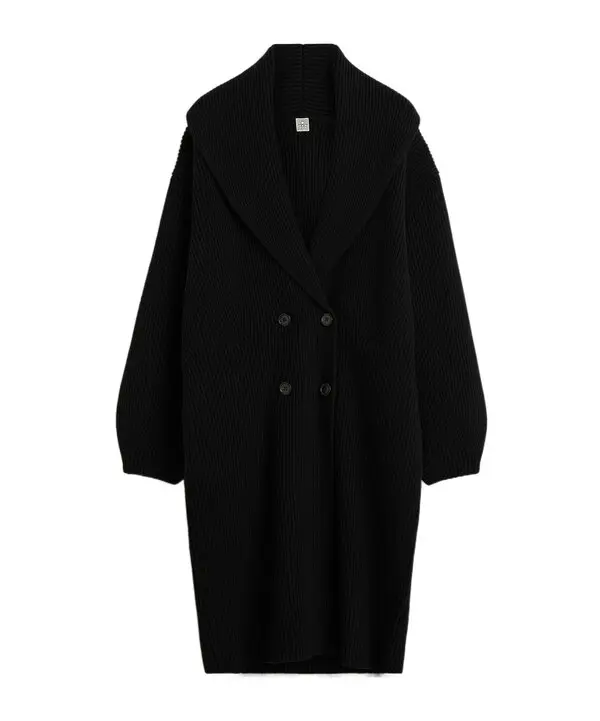 TOTEME Ribbed Shawl Collar Cardigan - Black
