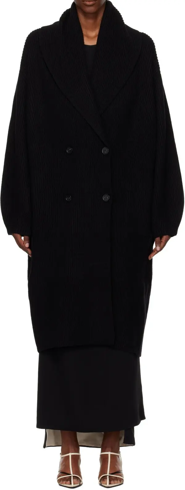 TOTEME Ribbed Shawl Collar Cardigan - Black