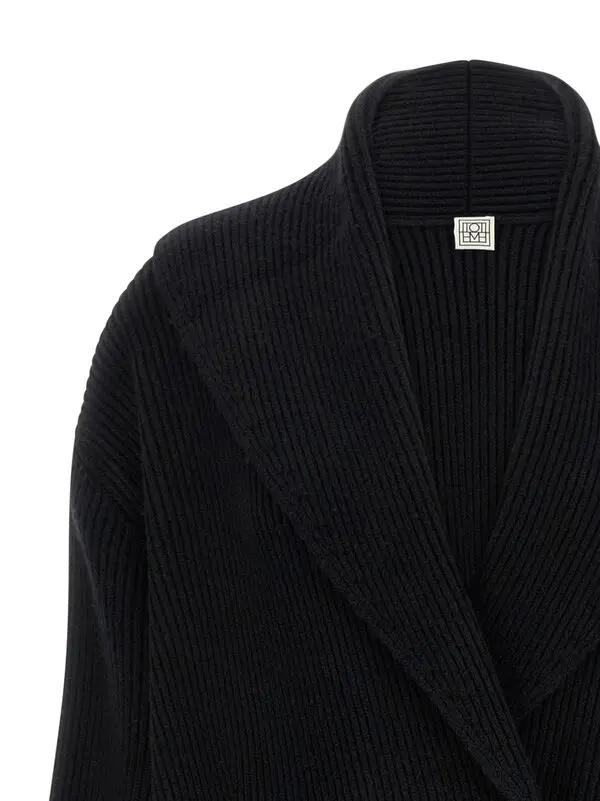 TOTEME Ribbed Shawl Collar Cardigan - Black