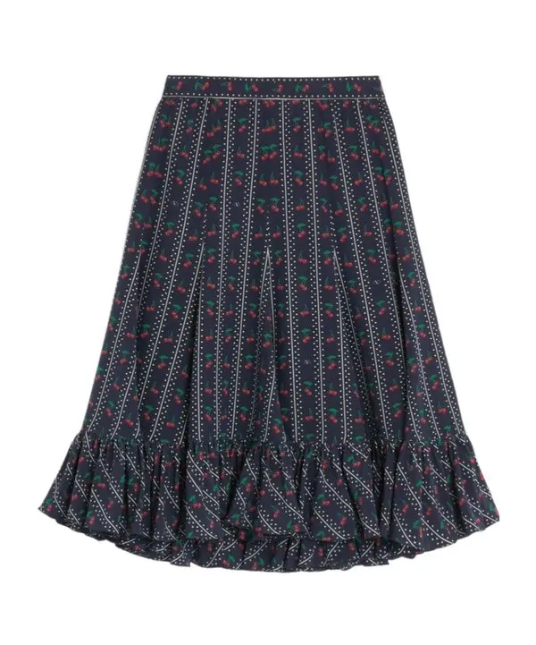Valentino Garavani Crepe De Chine Midi Skirt With Cherry Print
