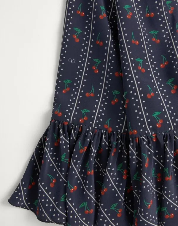 Valentino Garavani Crepe De Chine Midi Skirt With Cherry Print