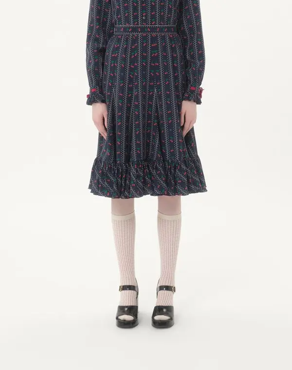 Valentino Garavani Crepe De Chine Midi Skirt With Cherry Print