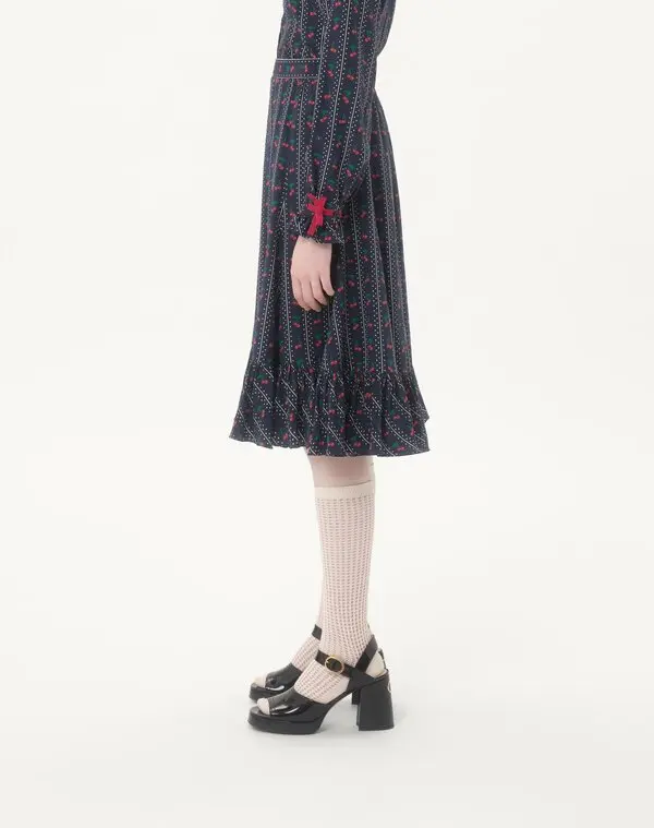Valentino Garavani Crepe De Chine Midi Skirt With Cherry Print