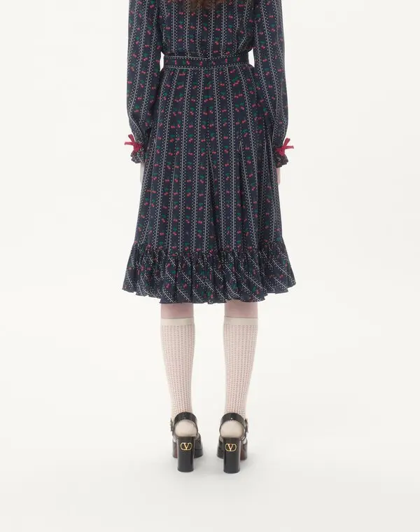 Valentino Garavani Crepe De Chine Midi Skirt With Cherry Print
