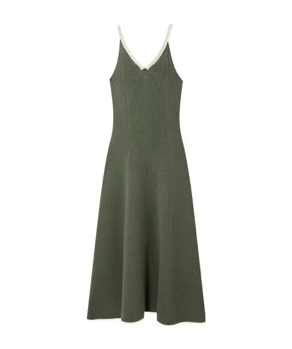 Loewe Ribbed Wool Mid-length V-neck Dress