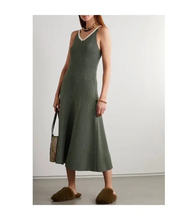 Loewe Ribbed Wool Mid-length V-neck Dress