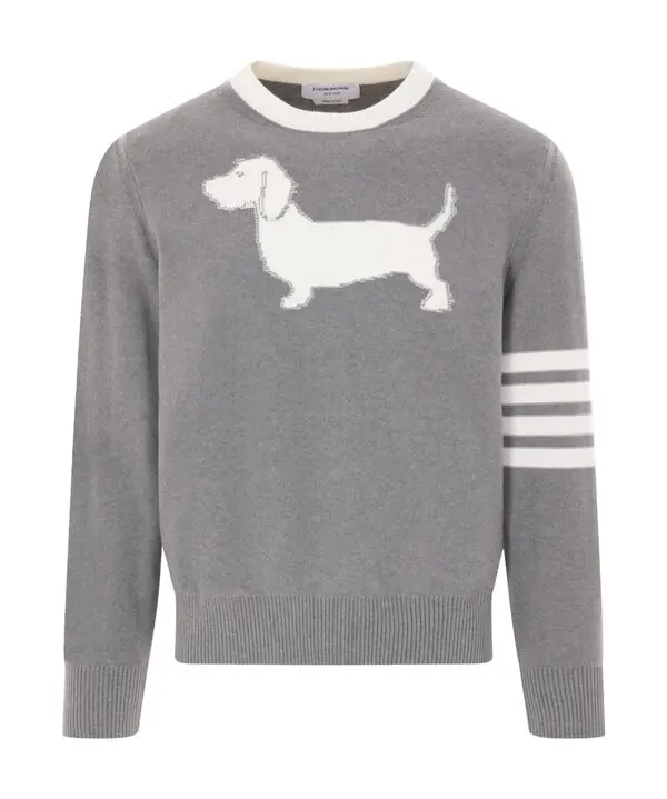 Thom Browne Hector Sweater With Dachshund Appliqu - Light Gray