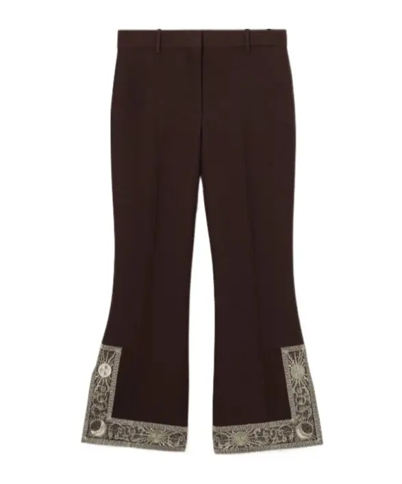 Burberry Cropped Embroidered Flared Trousers - Burnt Brown