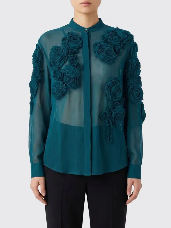 Dries Van Noten Sheer Floral Embellished Shirt - Blue