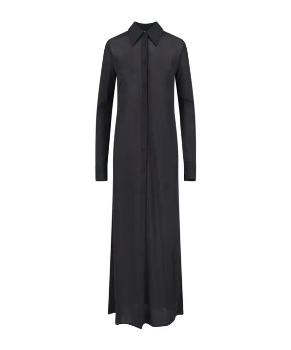 JIL SANDER Maxi Shirt Dress With Button Front And Classic Collar - Black