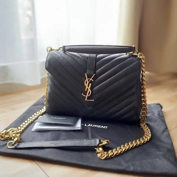 Saint Laurent College Quilted Medium Shoulder Bag - Black