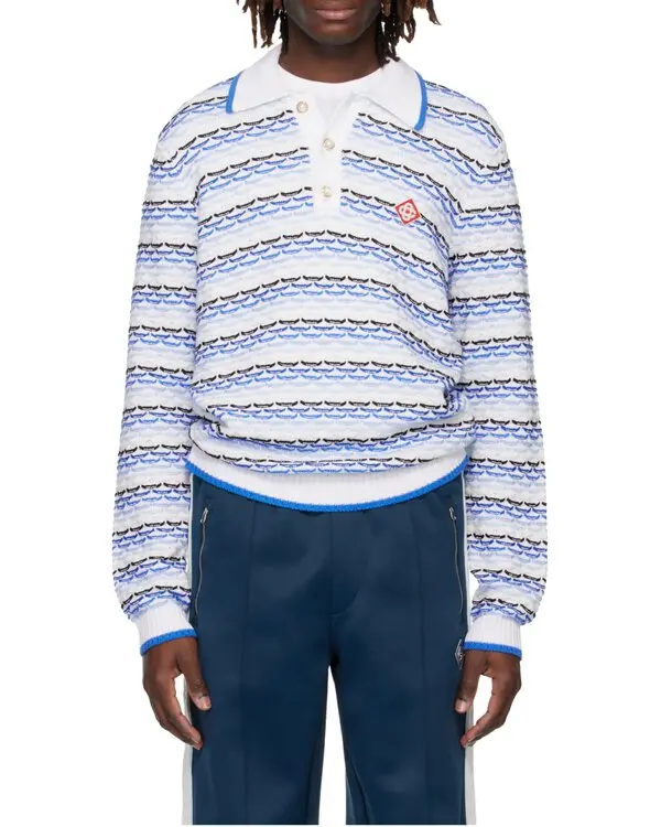 Casablanca Tuck Stitch Long-sleeved Polo Shirt - Blue