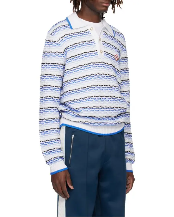 Casablanca Tuck Stitch Long-sleeved Polo Shirt - Blue