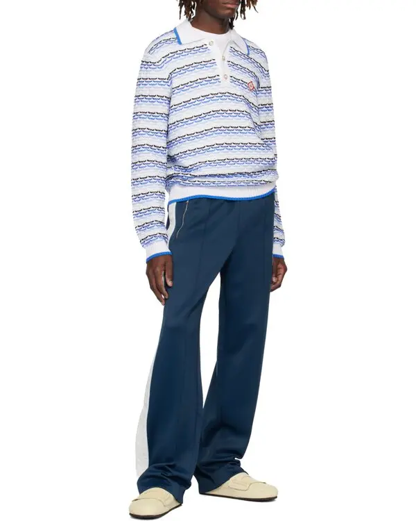 Casablanca Tuck Stitch Long-sleeved Polo Shirt - Blue