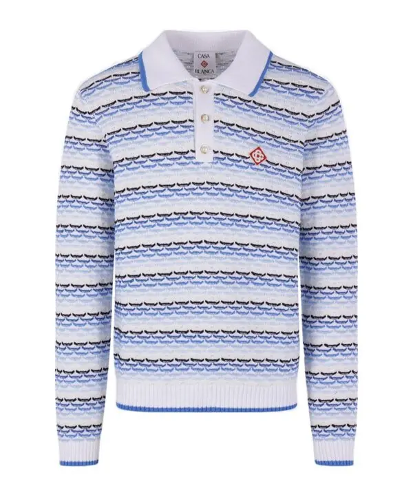 Casablanca Tuck Stitch Long-sleeved Polo Shirt