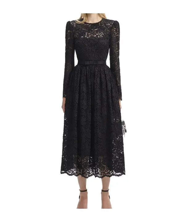SELF-PORTRAIT Corded Lace Pleated Midi Dress