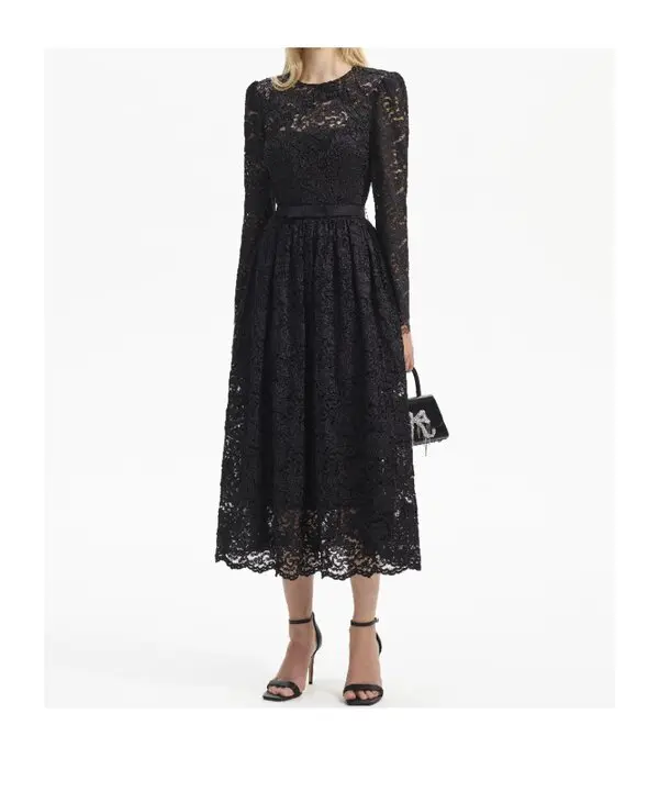 SELF-PORTRAIT Corded Lace Pleated Midi Dress