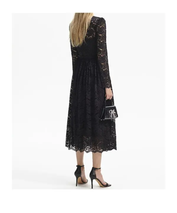 SELF-PORTRAIT Corded Lace Pleated Midi Dress