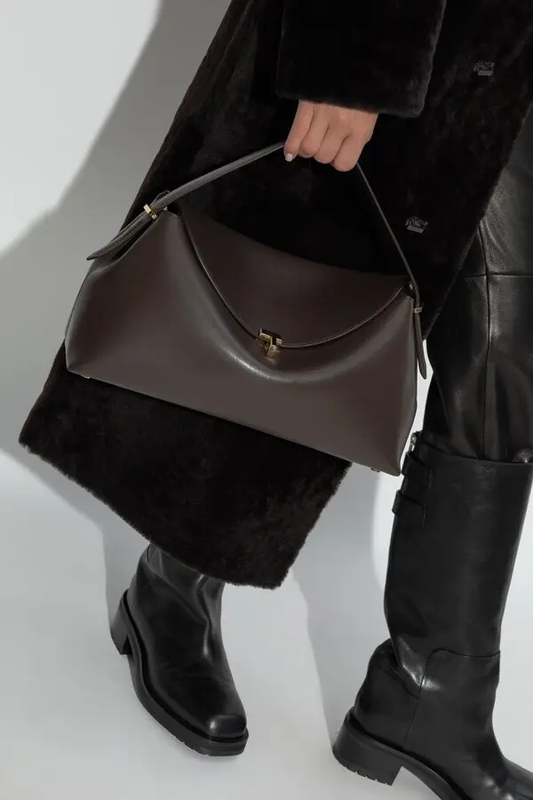 TOTEME T-lock Top Handle Medium Shoulder Bag - Black