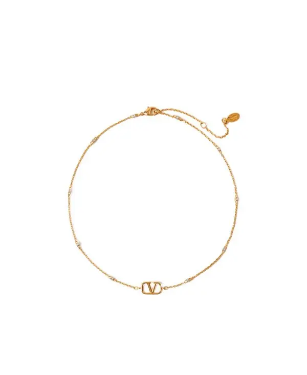 Valentino Garavani Vlogo Signature Embellished Necklace - Yellow