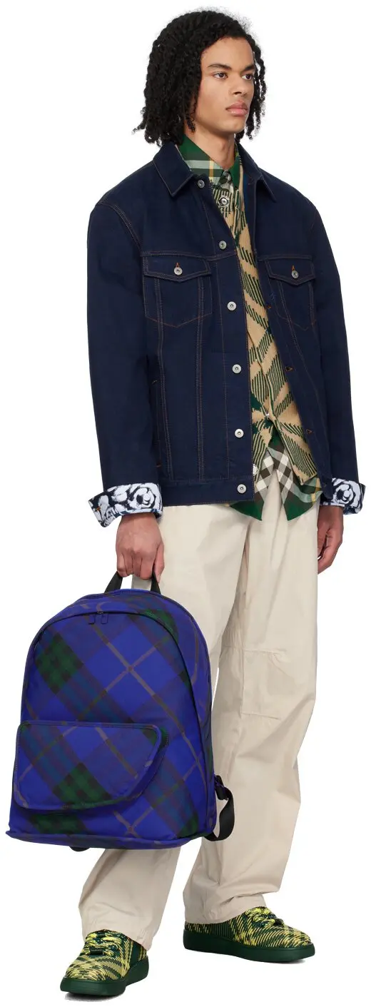 Burberry Vintage Check-printed Zipped Backpack - Blue