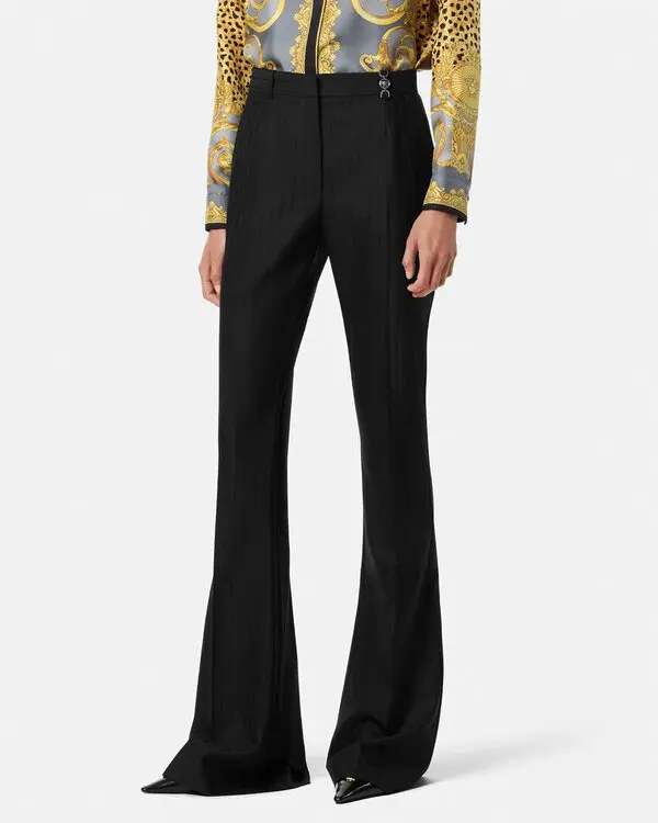 Versace Striped Flared Trousers - Black