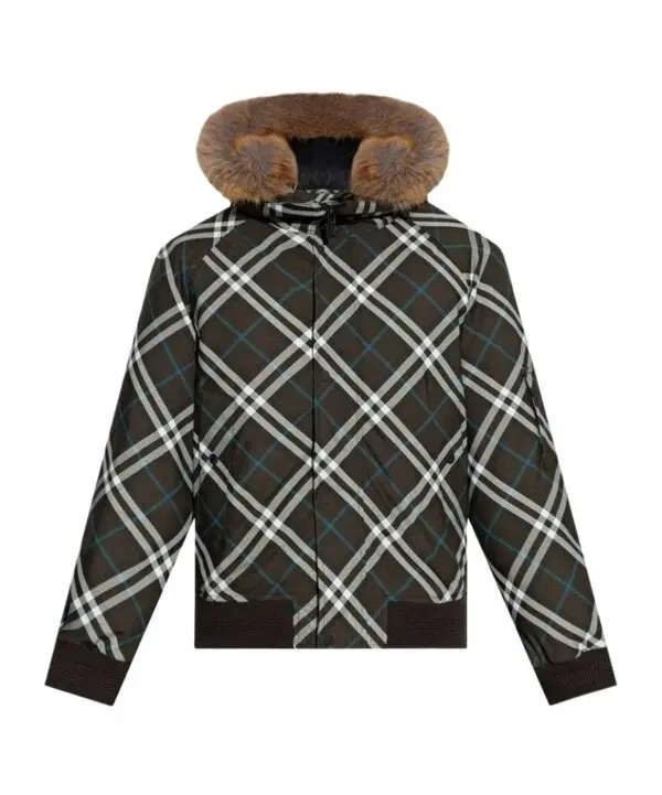 Burberry Checked Hooded Puffer Jacket - Black