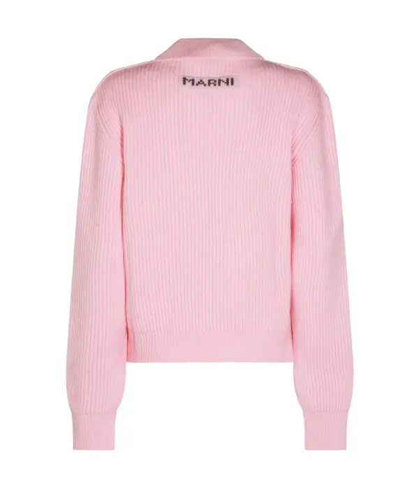 Marni Ribbed V-neck Jumper - Pink