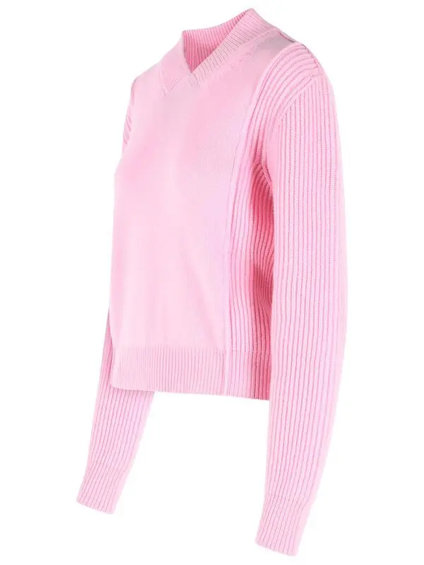 Marni Ribbed V-neck Jumper - Pink