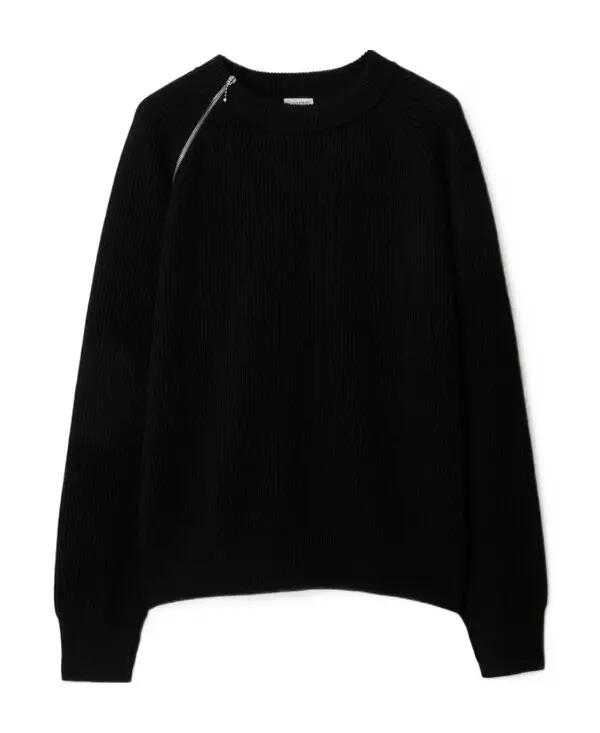 Burberry Zip-detailed Crewneck Knitted Jumper - Black