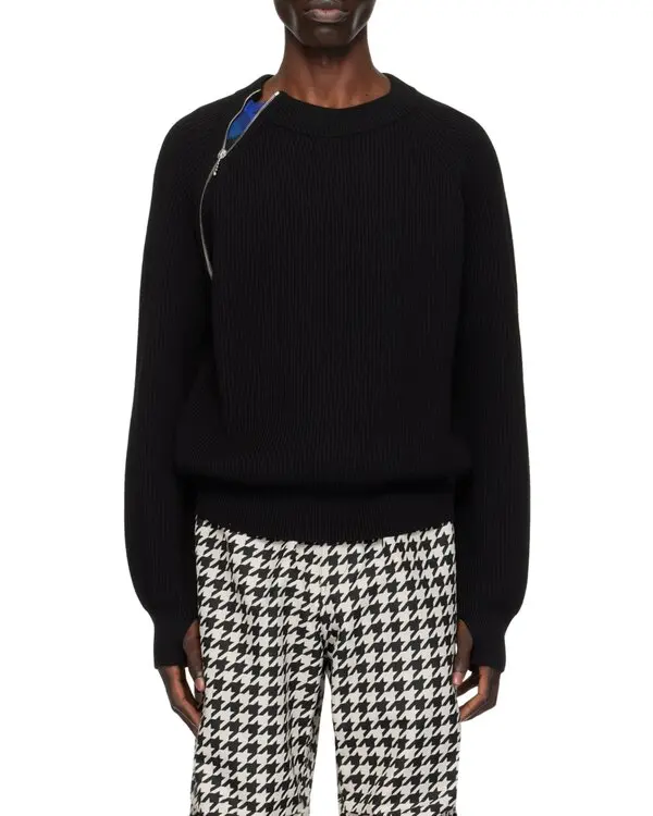 Burberry Zip-detailed Crewneck Knitted Jumper - Black