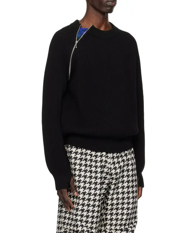 Burberry Zip-detailed Crewneck Knitted Jumper - Black