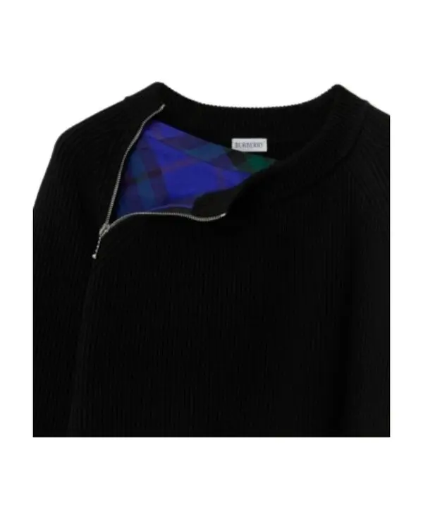 Burberry Zip-detailed Crewneck Knitted Jumper - Black