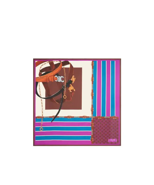 Celine Silk Twill Scarf With Graphic Detailing - Burgundy/blue/white