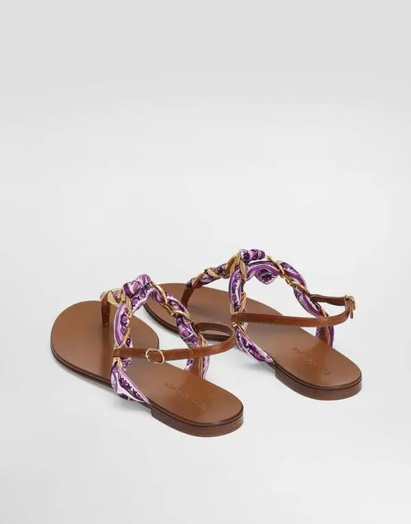 Dolce & Gabbana Majolica Printed Twill Flip-flops - Multi-color
