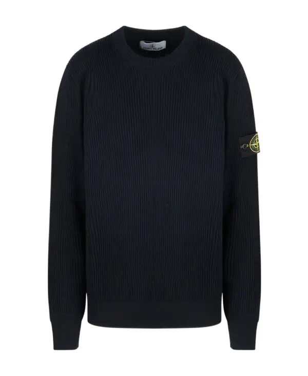 Stone Island Logo Patch Crewneck Knitted Jumper - Blue