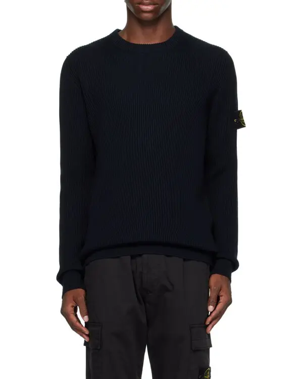 Stone Island Logo Patch Crewneck Knitted Jumper - Blue