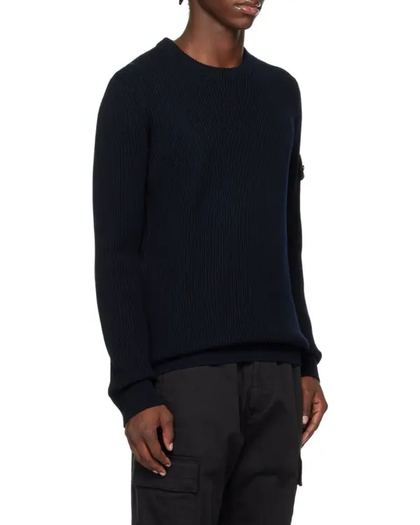 Stone Island Logo Patch Crewneck Knitted Jumper - Blue