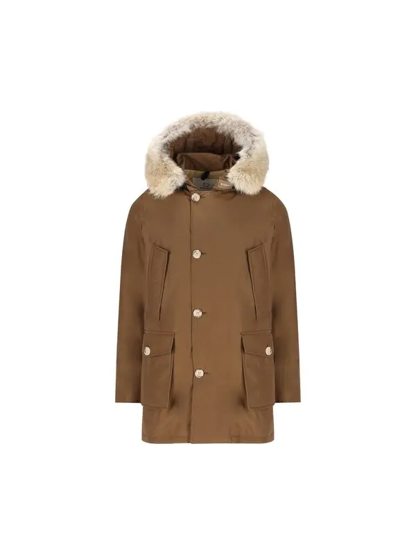 Woolrich Arctic Hooded Parka With Fur Trim - Coffee