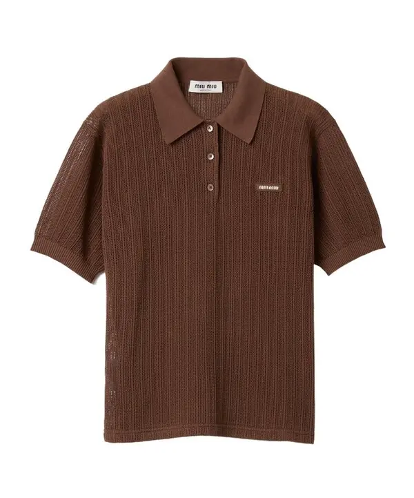Miu Miu Open-knit Polo Top - Cocoa Brown