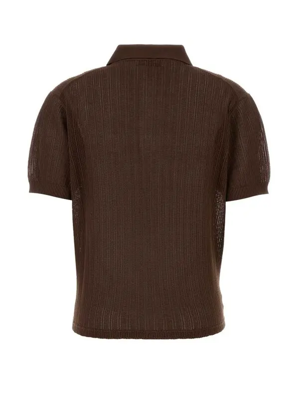 Miu Miu Open-knit Polo Top - Cocoa Brown