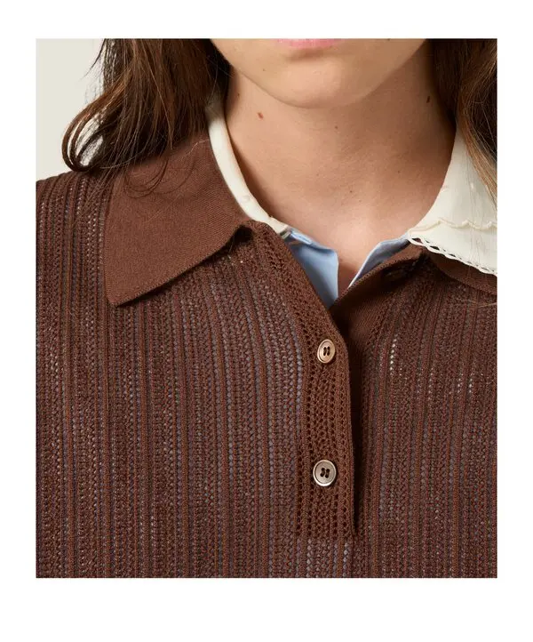 Miu Miu Open-knit Polo Top - Cocoa Brown